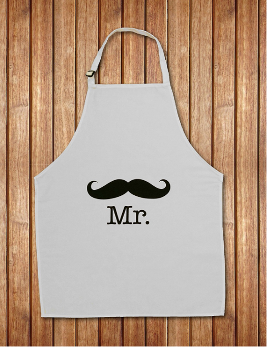 Kiss and Beard White His and Hers Aprons for Kitchen - APRONMFG